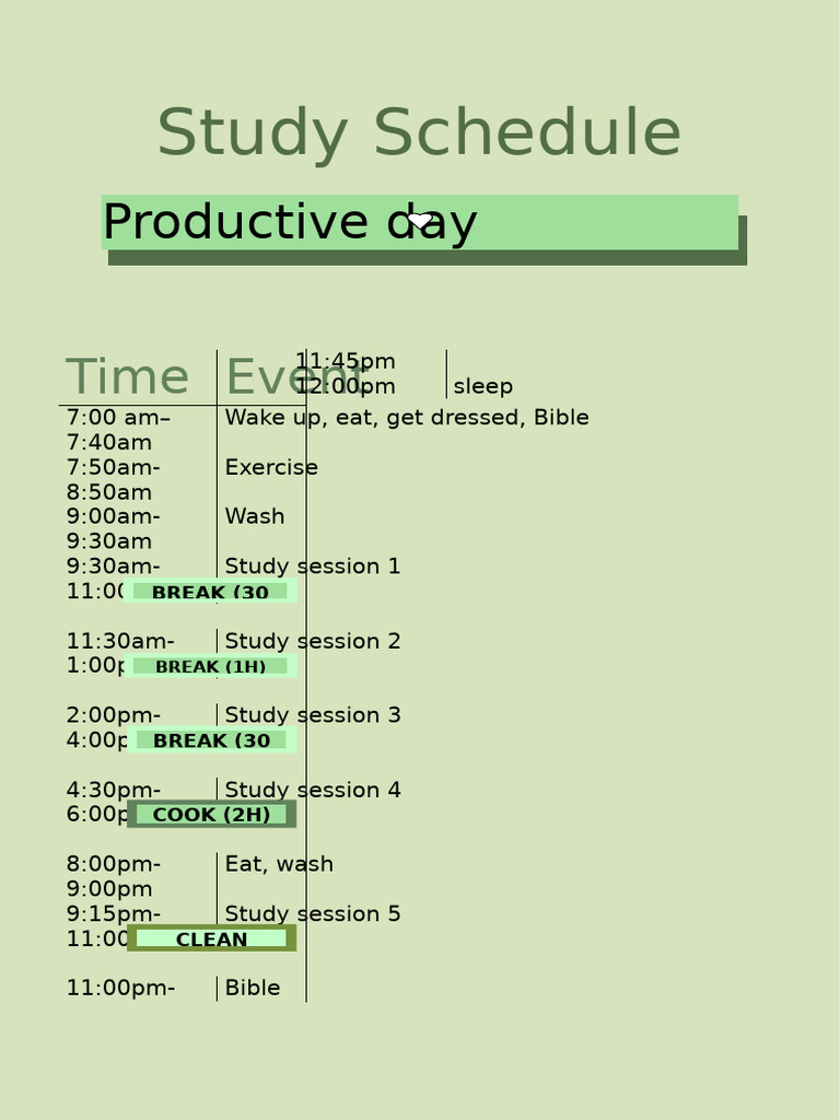 Daily Study Schedule Template | PDF