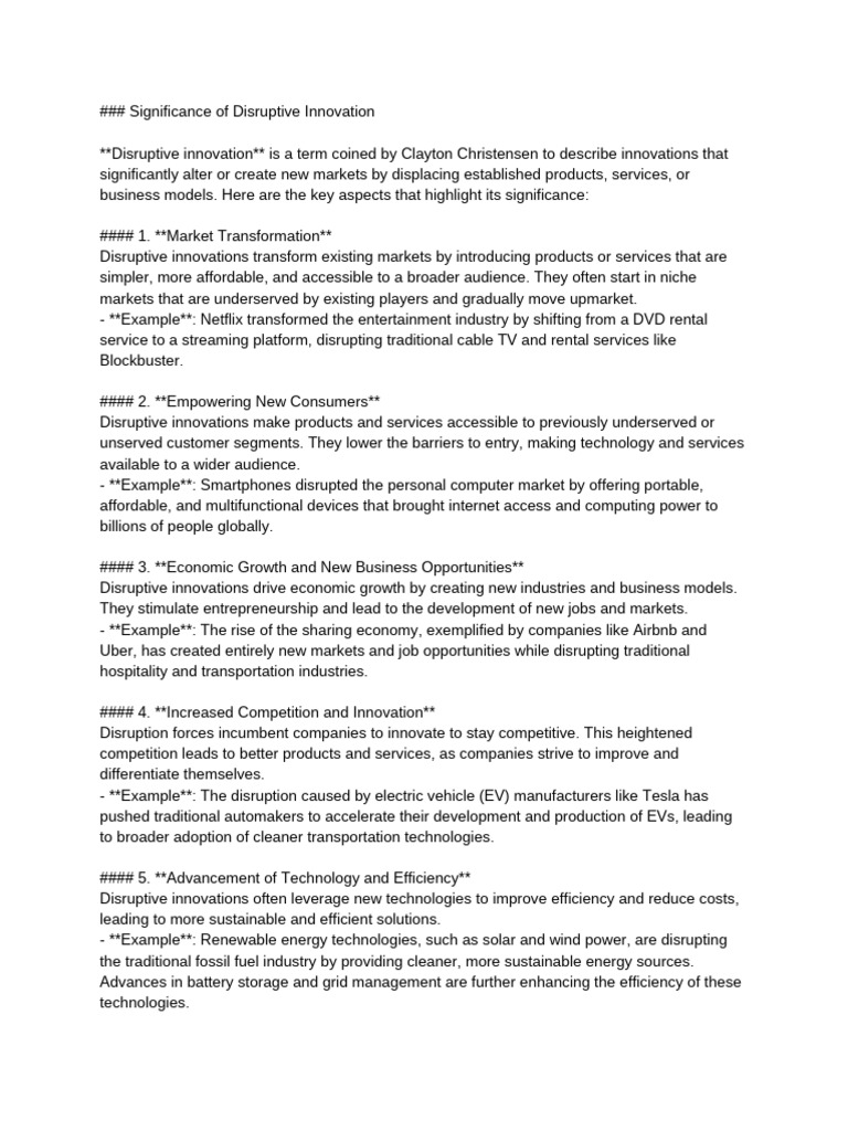 Significance of Disruptive Innovation | PDF | Disruptive Innovation ...
