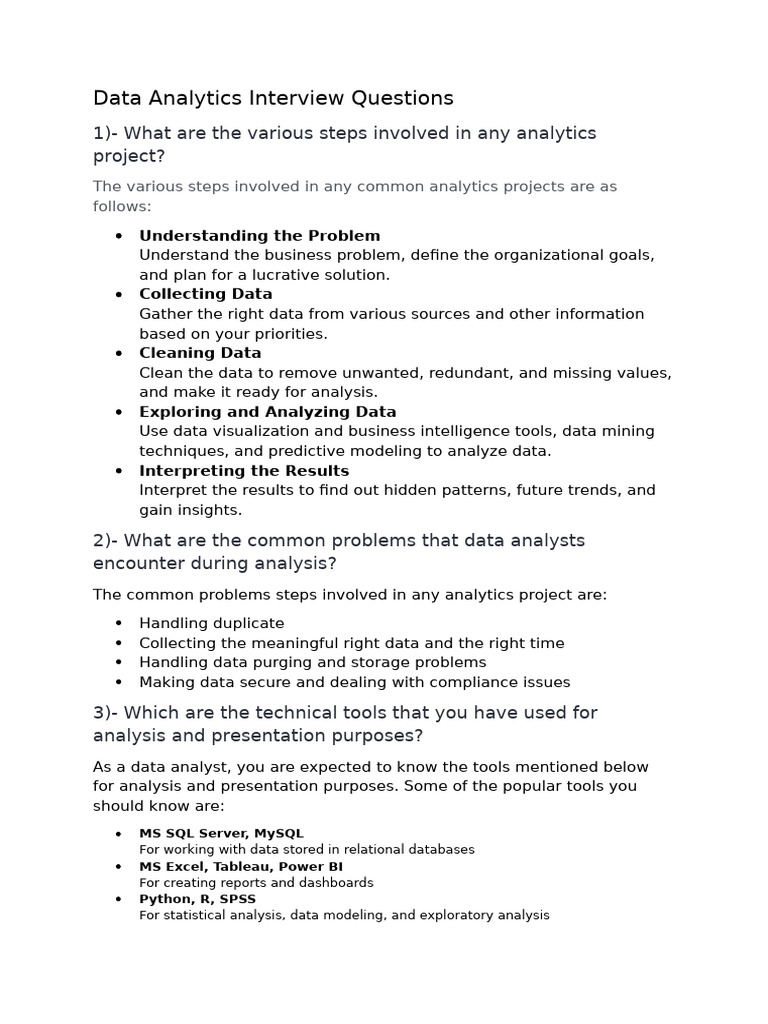 Data Analytics Interview Questions | PDF | Data Analysis | Data