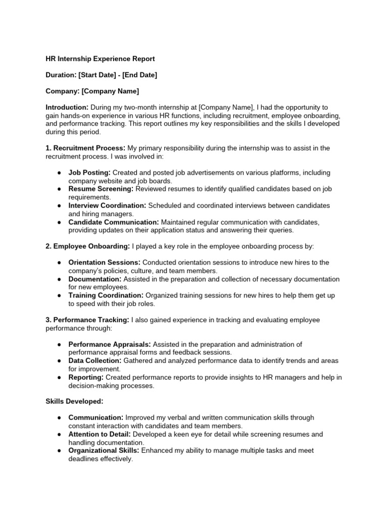 HR Internship Experience Report | PDF | Recruitment | Performance Appraisal