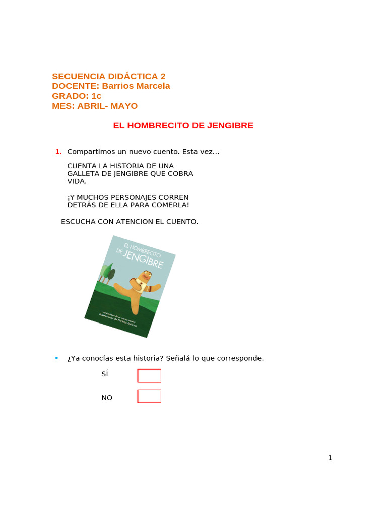 Actividades sobre El Hombrecito de Jengibre | PDF