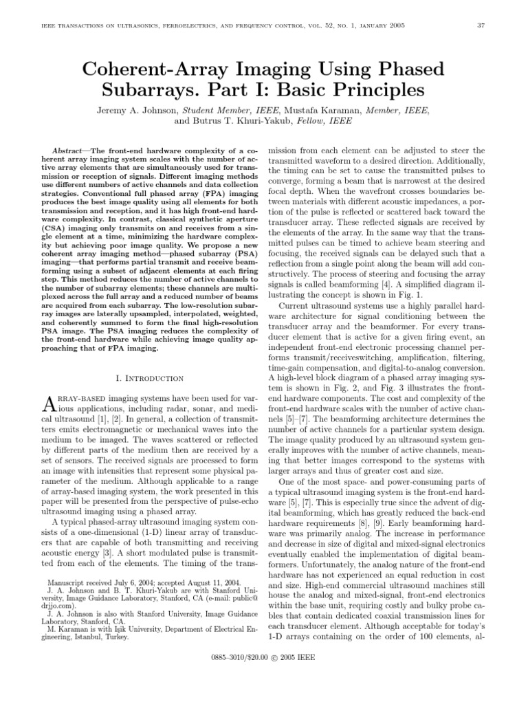 Coherent-Array Imaging Using Phased Subarrays. Part I: Basic Principles ...