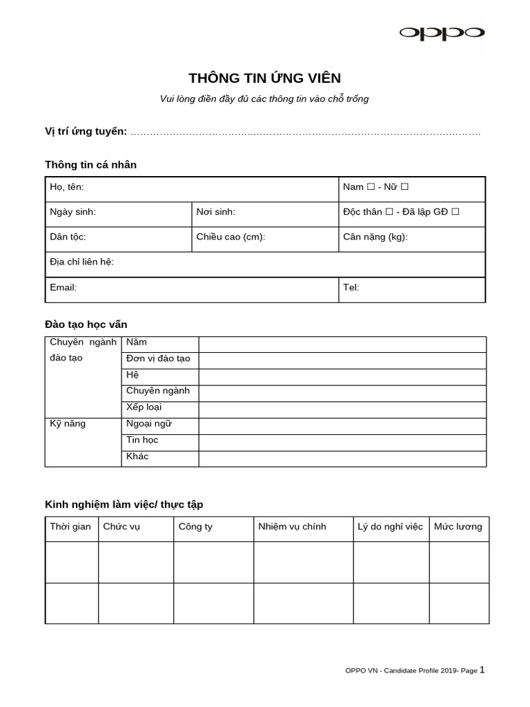 Form Ung Tuyen | PDF