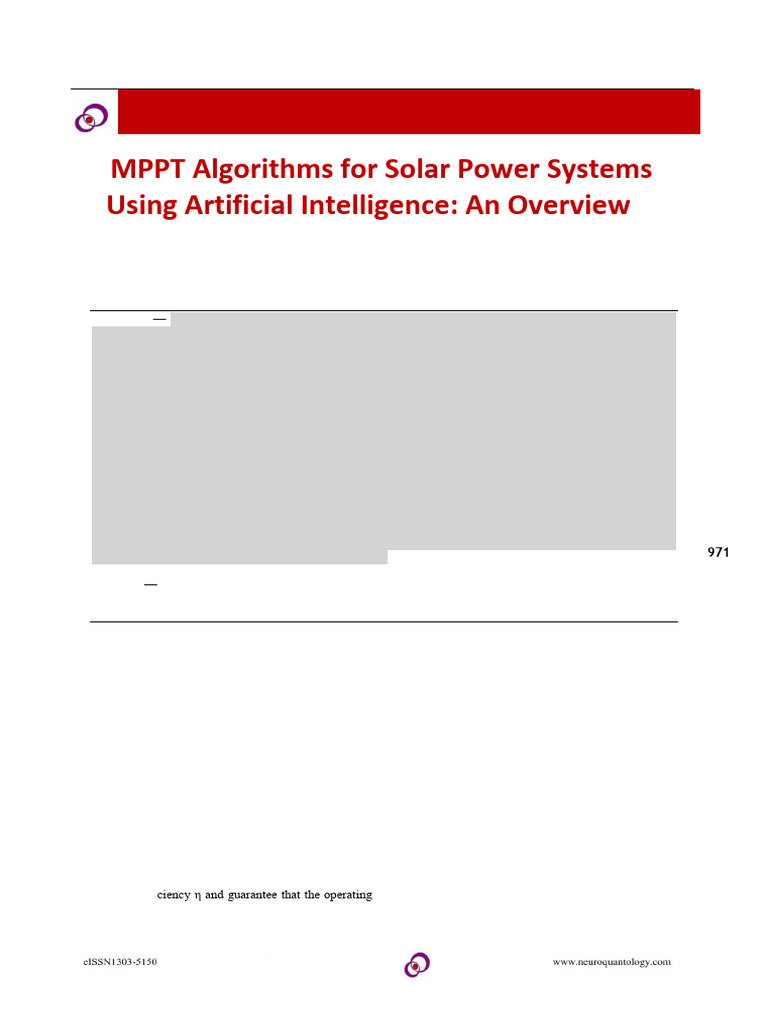 MPPT Algorithms for Solar Power Systems Using Artificial Intelligence an Ov EkmO9QD | PDF ...