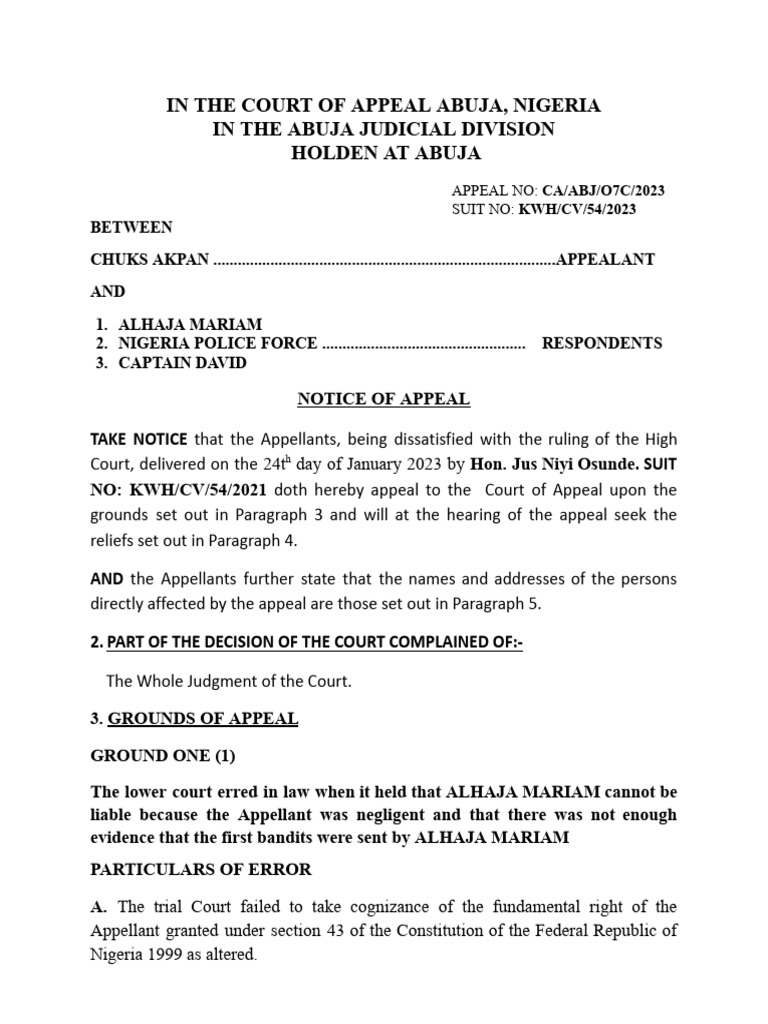 notice of appeal 1 Abdul Rafindadi | PDF | Appeal | Appellate Court
