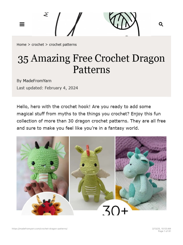 35 Free Crochet Dragon Patterns | PDF | Crochet | Needlework