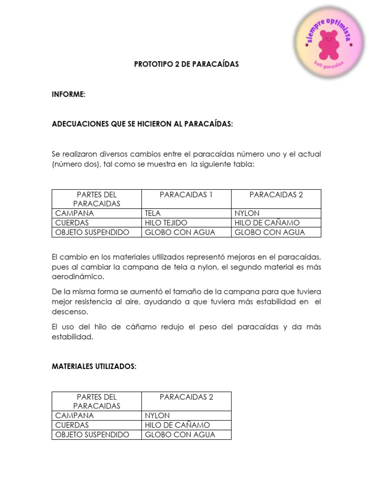 Prototipo Paracaidas 2 | PDF