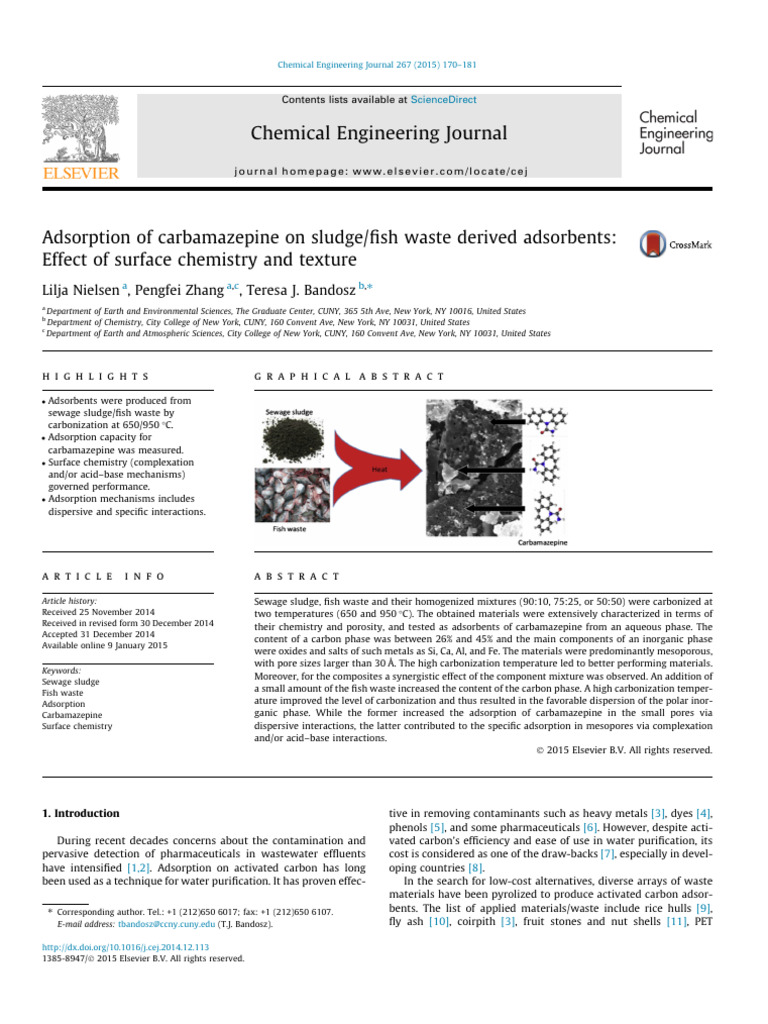 Adsorption of carbamazepine on sludge fish waste derived adsorbents ...