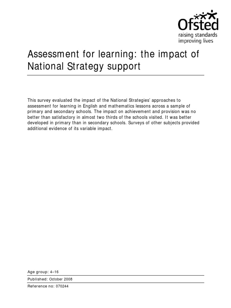 Ofsted Report On Assessment For Learning 2008 | PDF | Educational ...