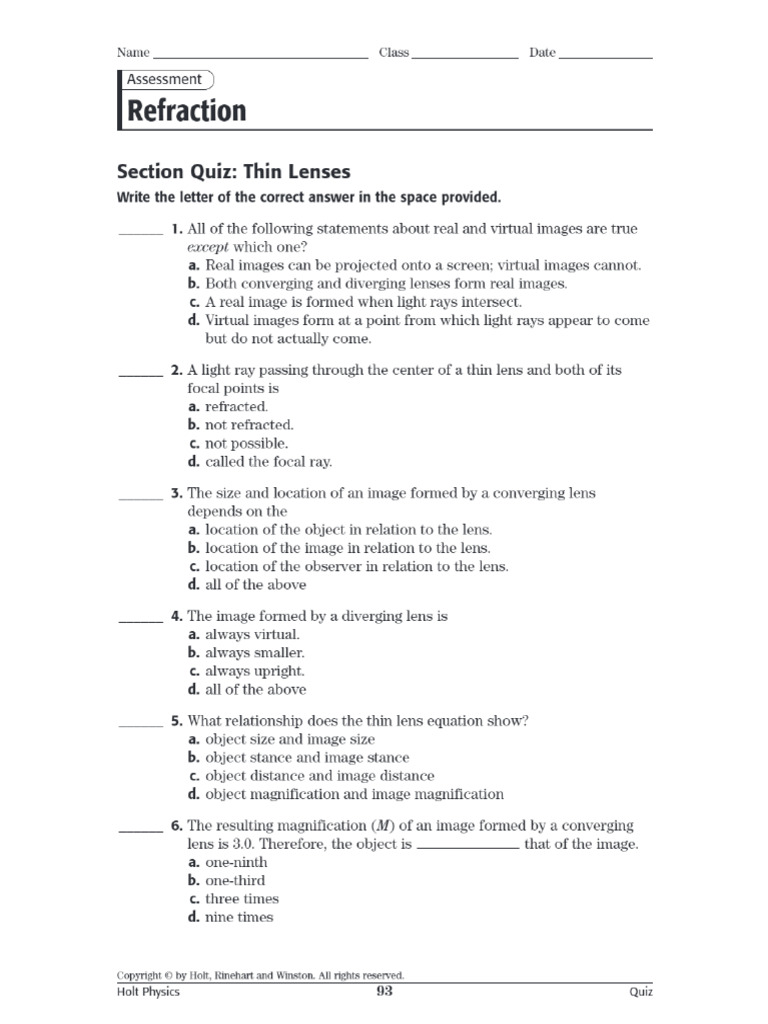 Physics Section Quizes Holt | PDF