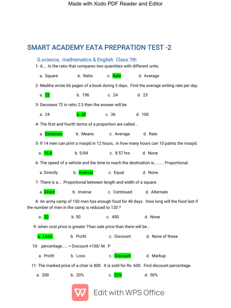 SMART ACADEMY ETEA PREPARATION CLASS 7th (G. Naseer) | PDF | Ion | Leaf