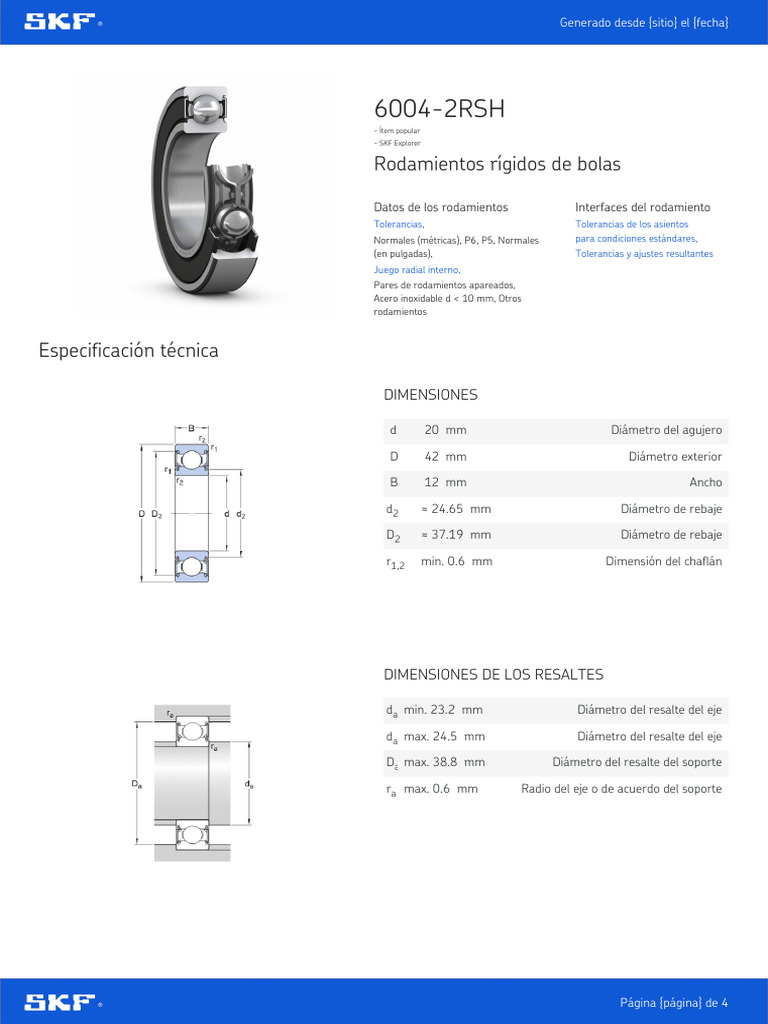 Rodamientos Rígidos de Bolas SKF 6004-2RSH | PDF | Ingeniería mecánica ...