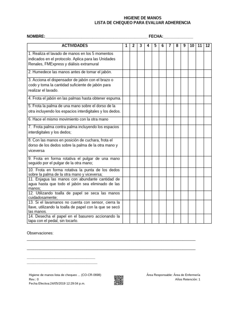 CO-CR-0698 Higiene de manos lista de chequeo para evaluar adherencia ...