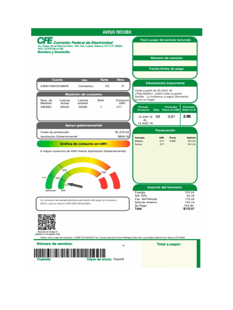 Recibo de Luz para Editar | PDF