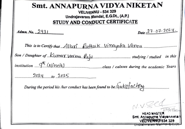 Ruthwik Study Certificate | PDF