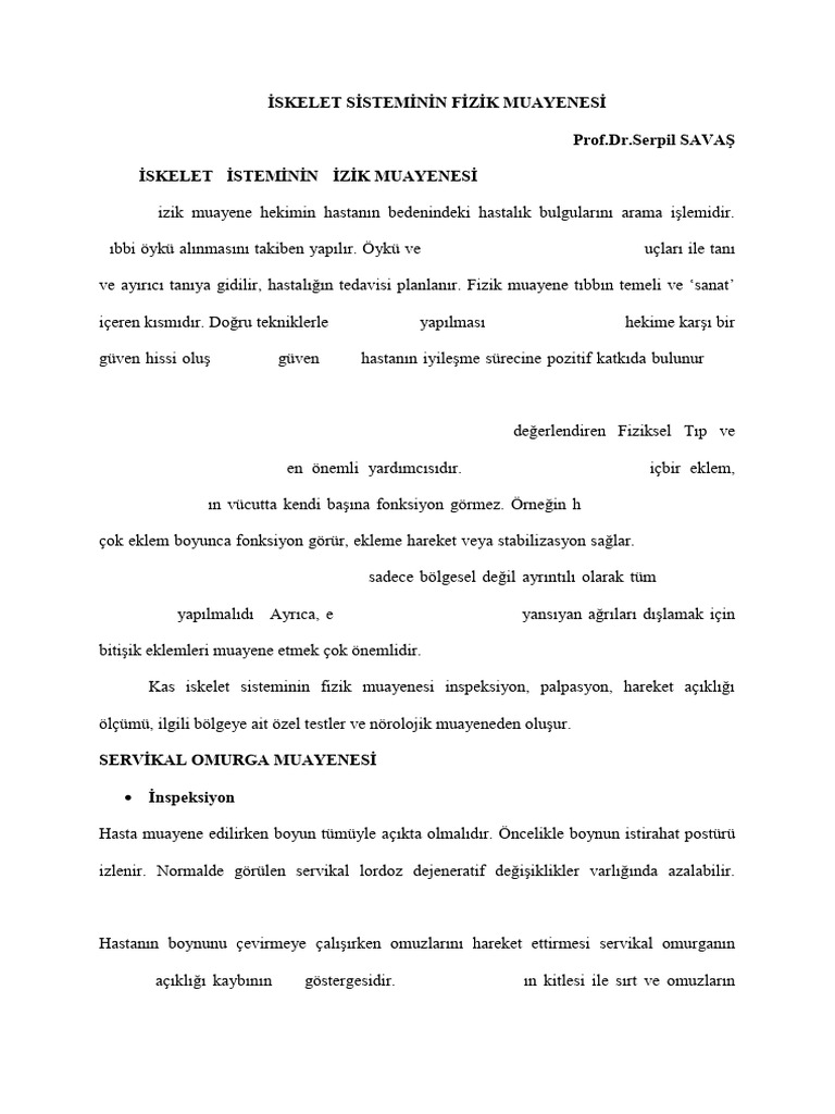 Kas İskelet Sisteminin Fizik Muayenesi Öğrenciler Için | PDF