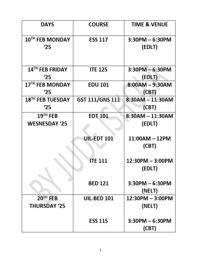 Final Adjusted Educational Technology Harmmatan Examination Timetable | PDF