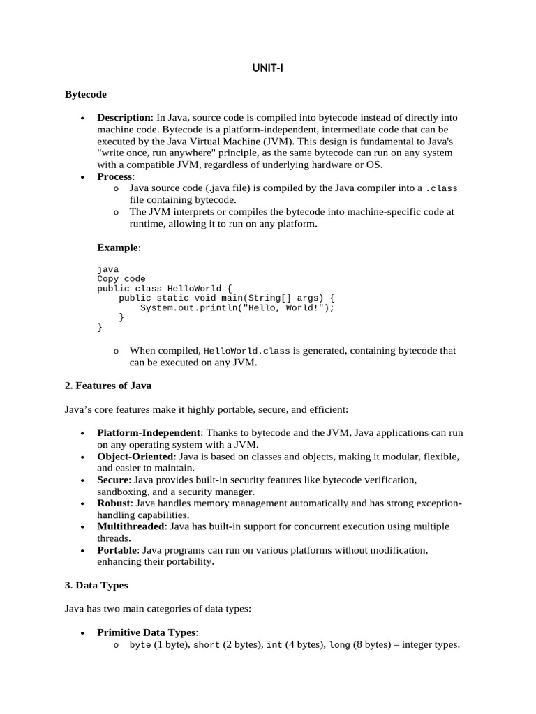 Java Unit 1 | PDF | Java (Programming Language) | Java Virtual Machine Java Unit 1 | PDF | Java (Programming Language) | Java Virtual Machine