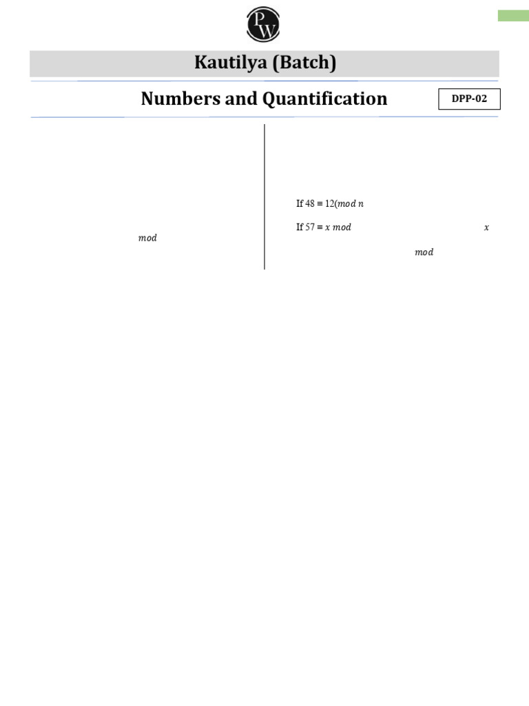 Kautilya (Batch) Numbers and Quantification | PDF | Algebra | Elementary Mathematics