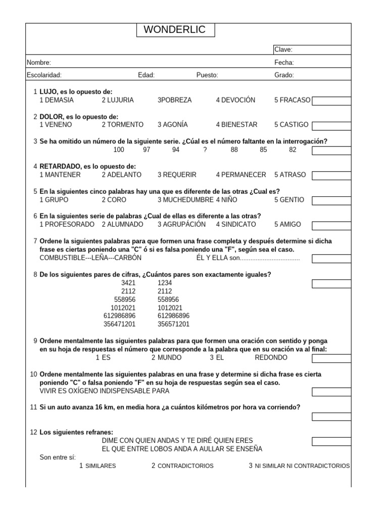 Prueba Wonderlic | PDF