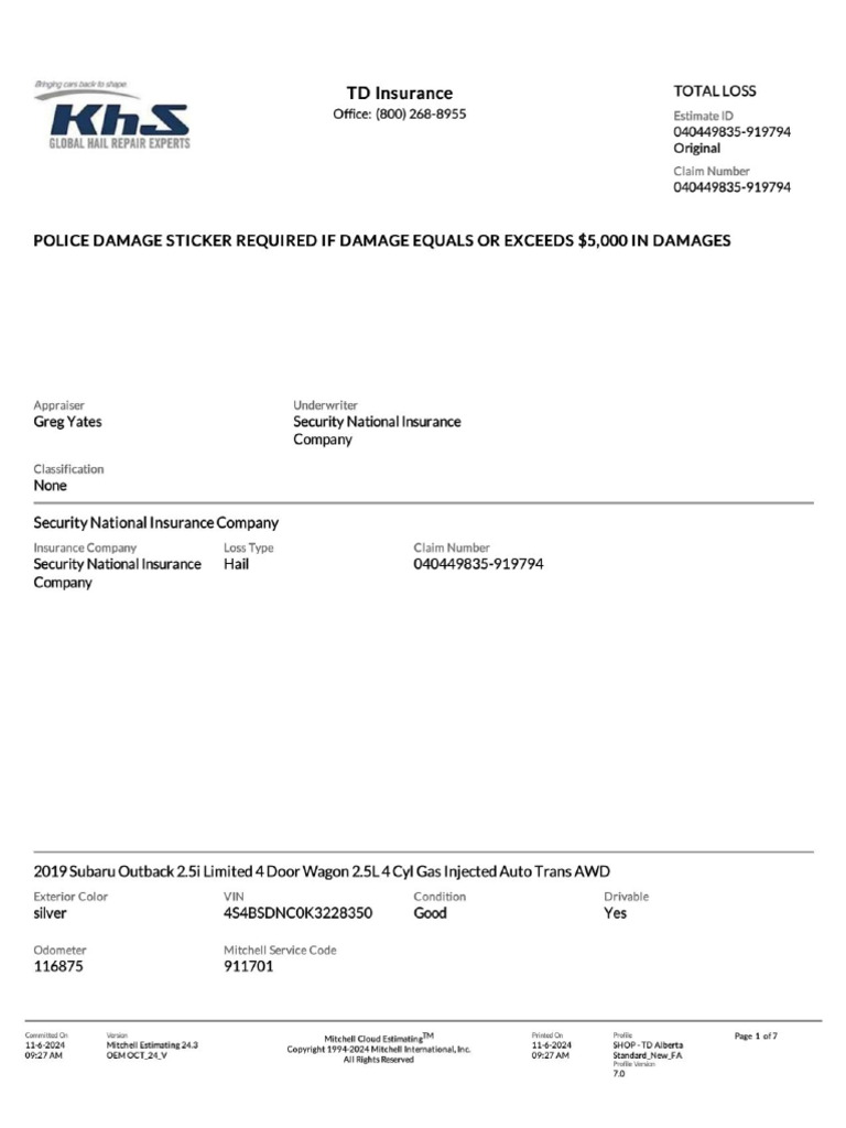 DamageEstimate Stocknumber | PDF