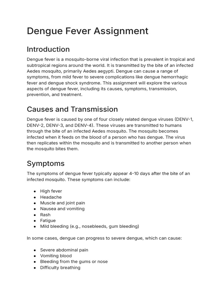 Dengue Fever Assignment | PDF | Medicine | Health Sciences