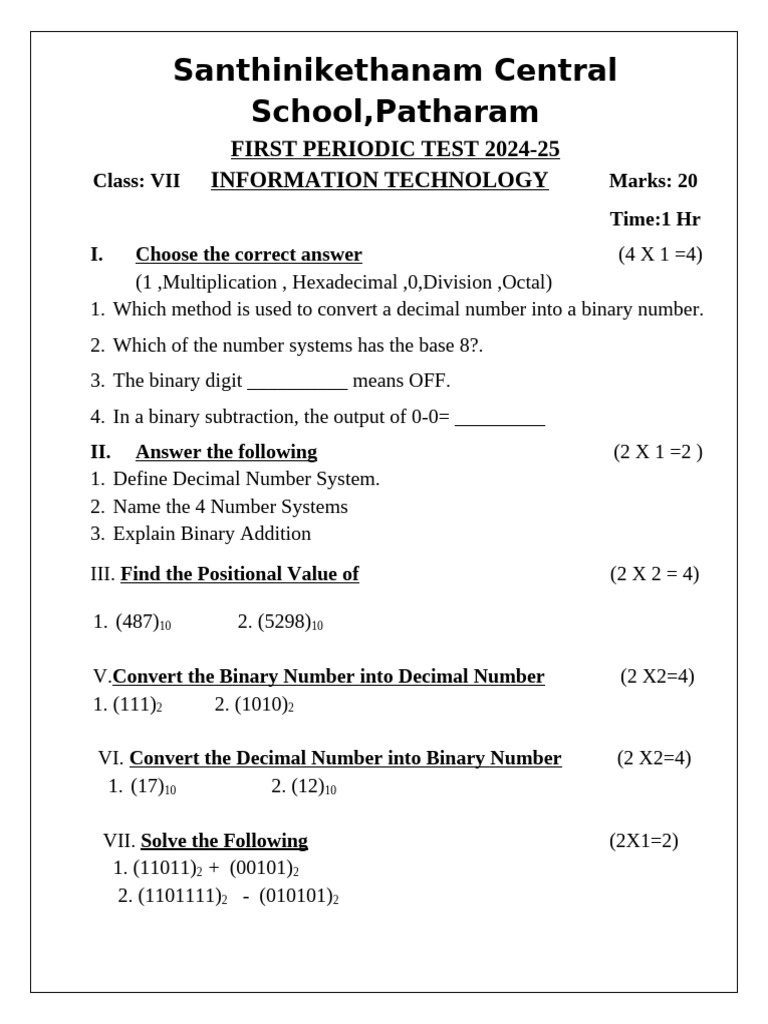 Class 7 IT FIRST PERIODIC TEST 24 | PDF