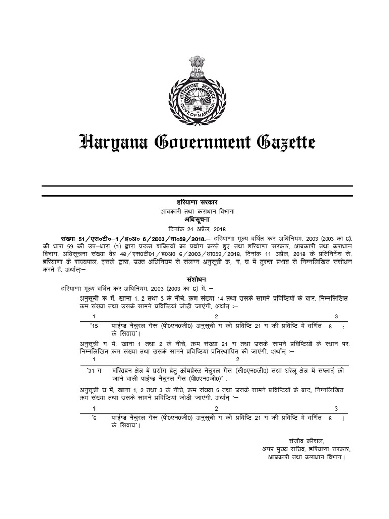 Haryana VAT Amendment Notification | PDF | Resource Extraction | Industrial Gases