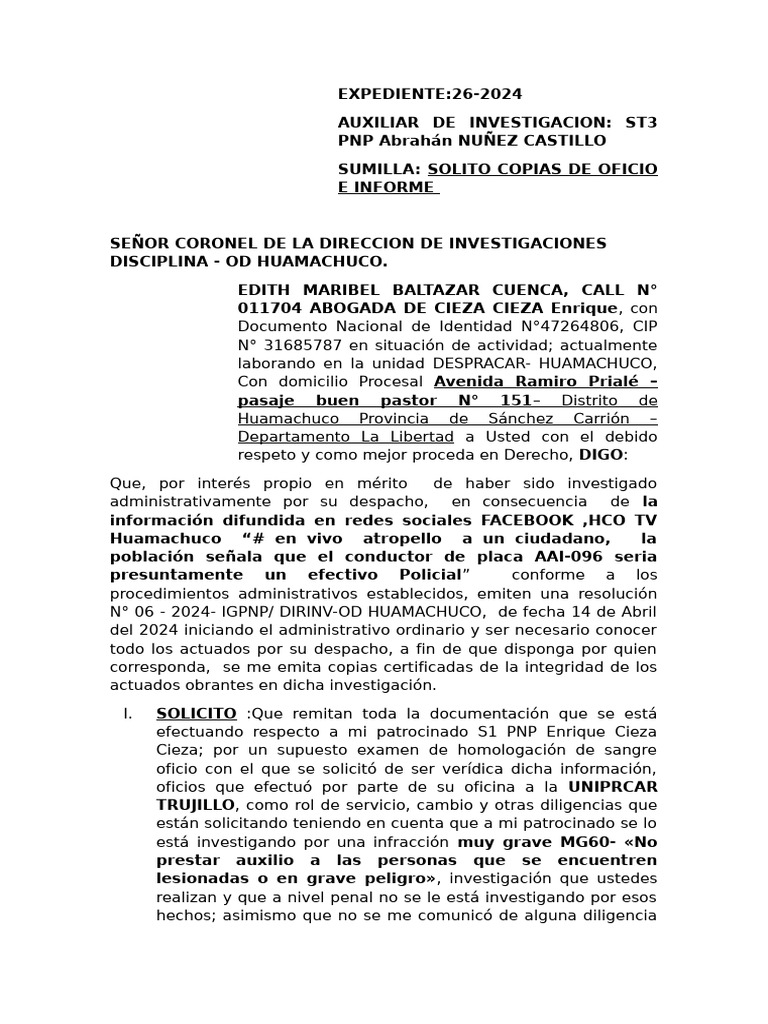 Solicitud de Copias Certificadas PNP | PDF | Debido al proceso | Justicia