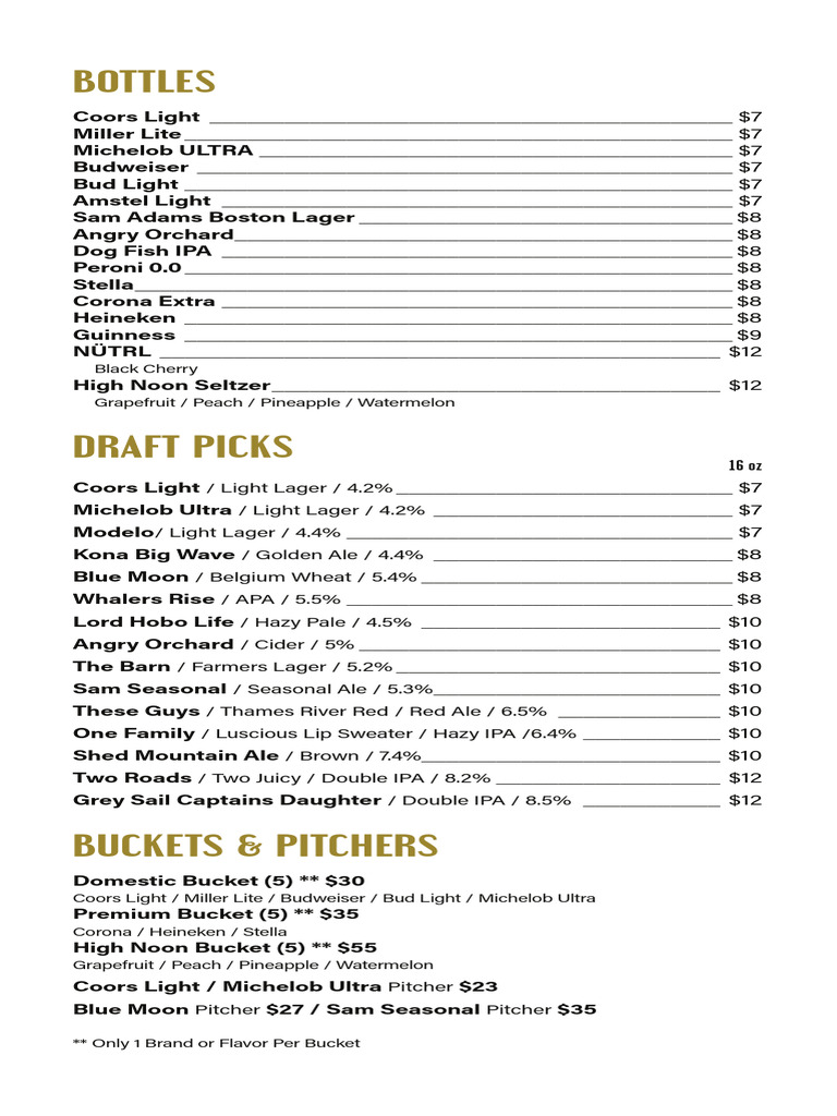 Topgolf Drink Menu with Prices | PDF | Anheuser Busch Brands | Drink