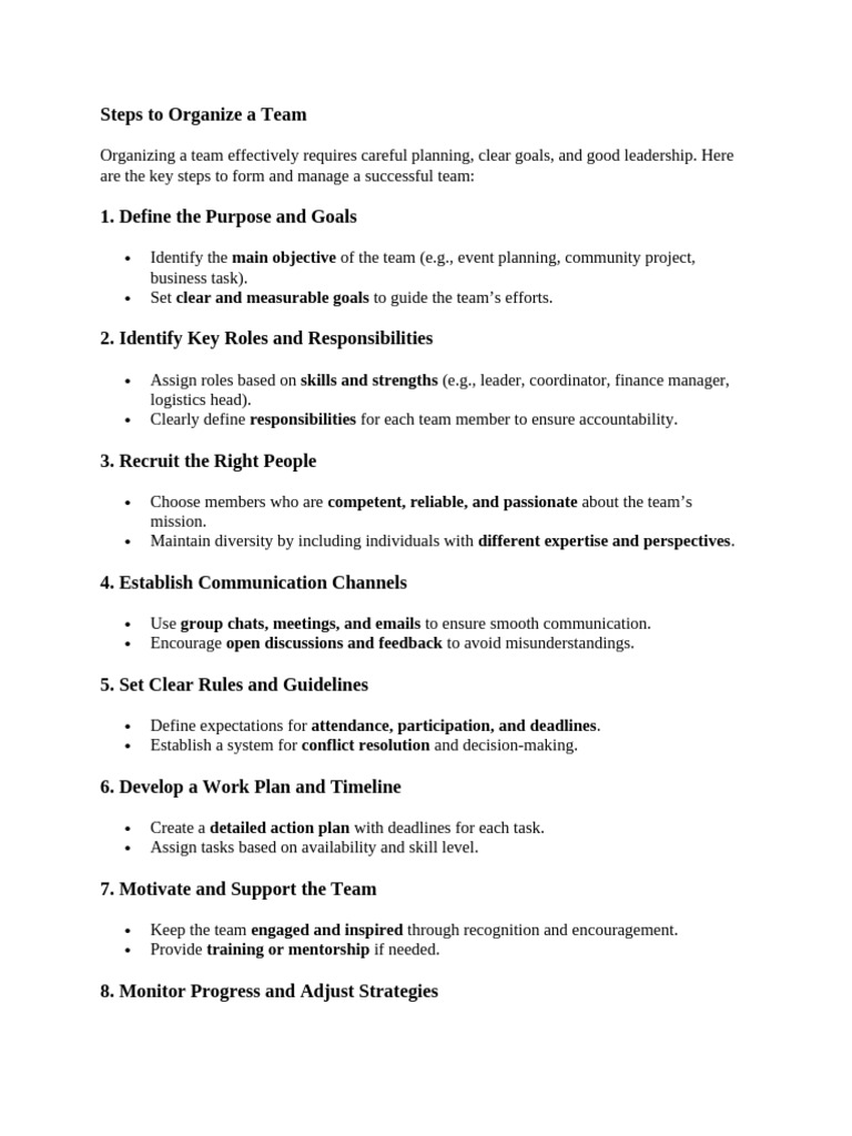 Steps To Organize A Team | PDF