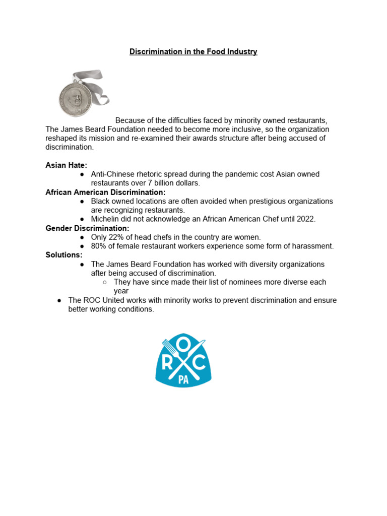 Discrimination in The Food Industry | PDF