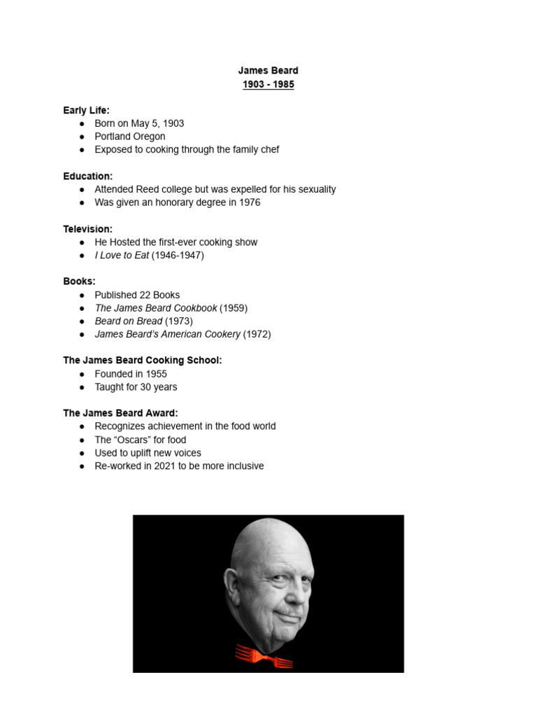 James Beard: Pioneer of American Cuisine | PDF