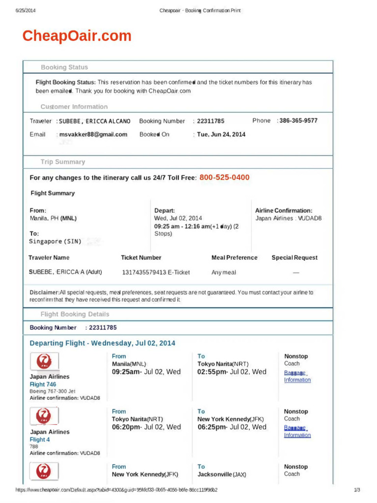 CheapOair Flight Booking Confirmation | PDF | Transport | Civil Aviation