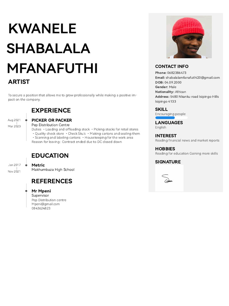 Resume of Kwanele Shabalala | PDF