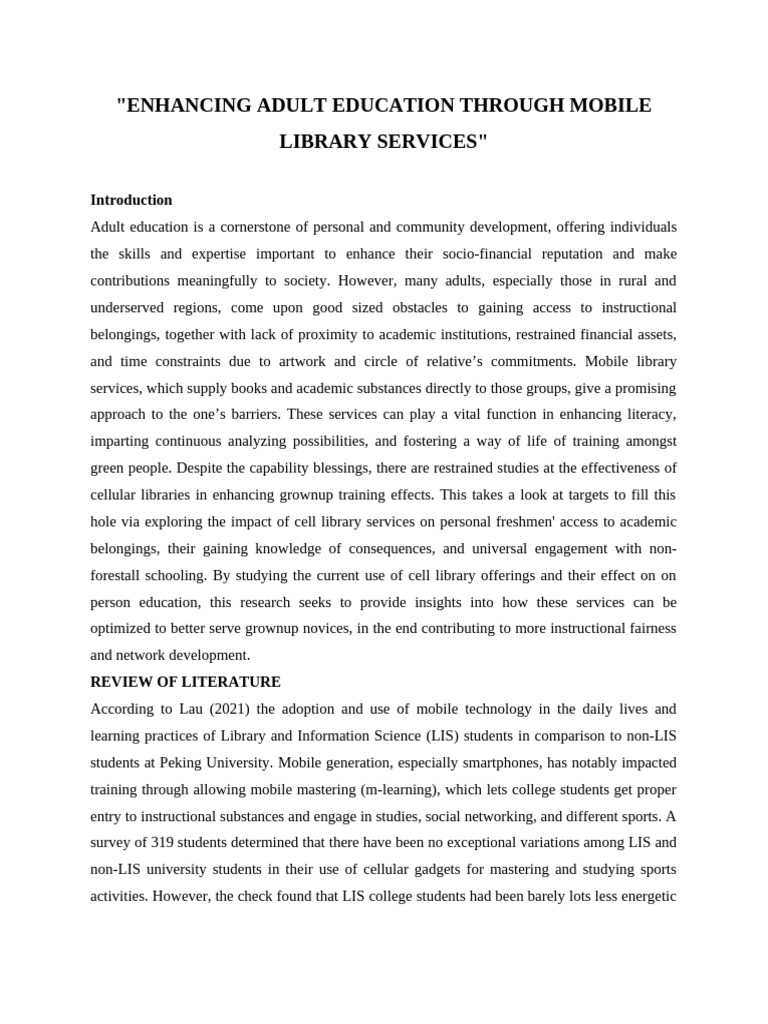 Enhancing Adult Education Through Mobile Library Services | PDF | Qualitative Research | Statistics
