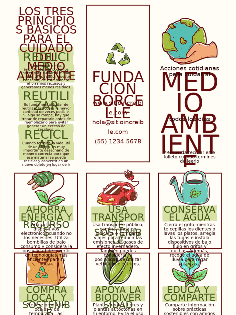 Folleto Tríptico Cuidado Del Medio Ambiente Ilustrado Verde | PDF | Residuos | Reciclaje