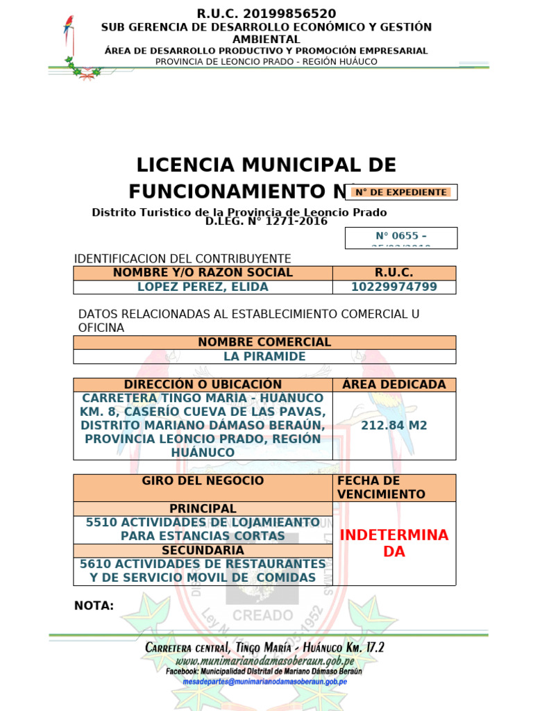 Formato Licencia de Funcionamiento | PDF