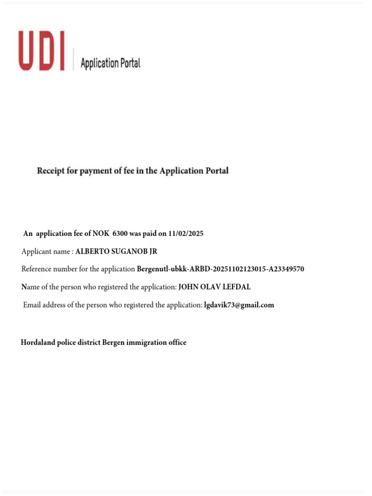 UDI Application Fee Receipt for Alberto Suganob Jr | PDF