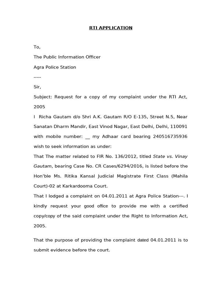 RTI-application - Richa Gautam | PDF