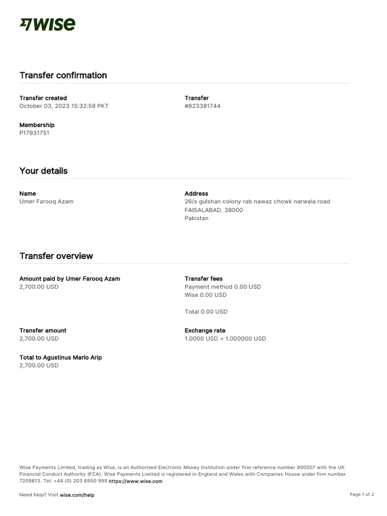 Transfer Receipt | PDF