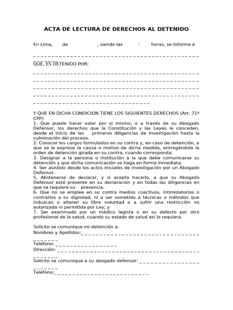 ACTA DE LECTURA DE DERECHOS AL DETENIDO - ZARZOSA | PDF