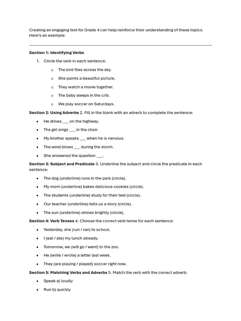 Grade 4 English Test Paper-2 | PDF