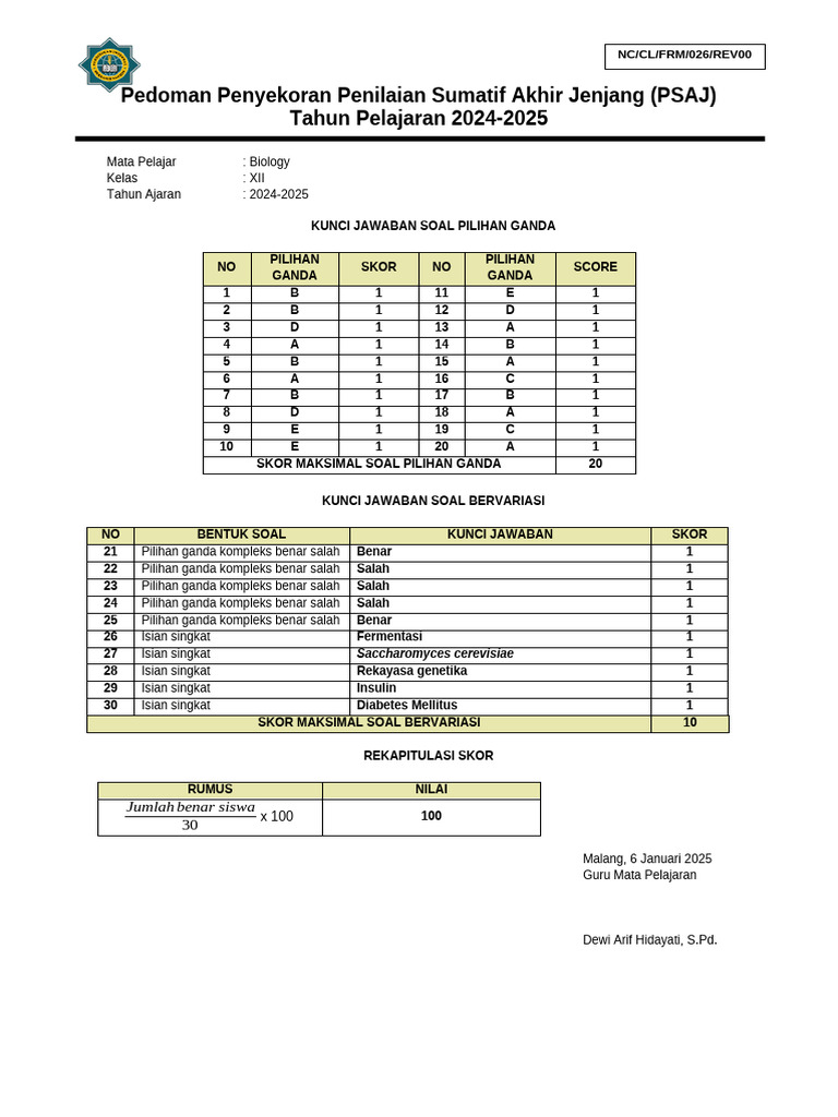 BIOLOGY - XII - PSAJ Guidelines PSAJ 2024-2025 | PDF