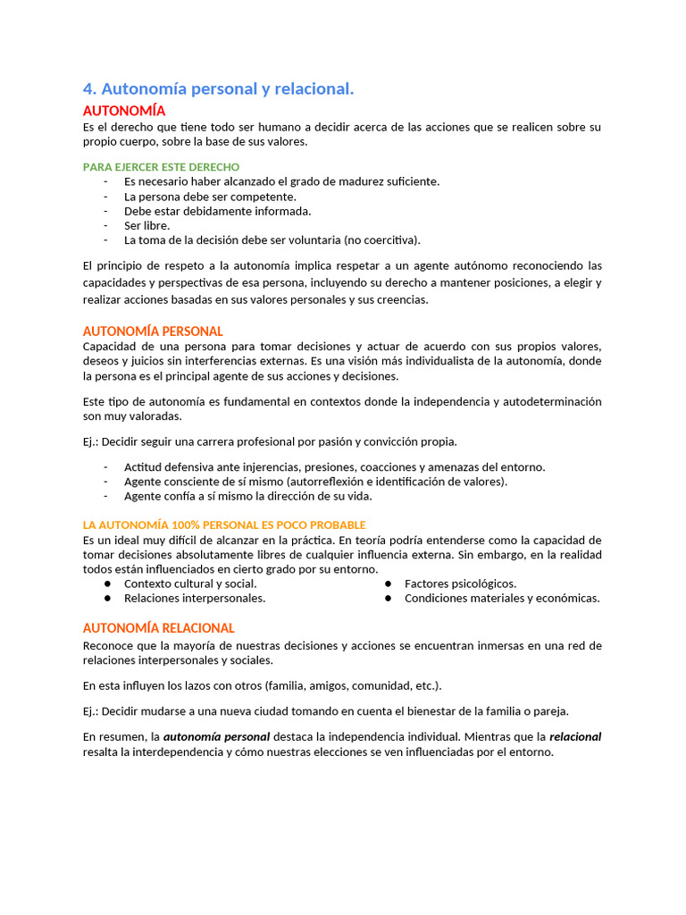 Autonomía Personal y Relacional Explicada | PDF