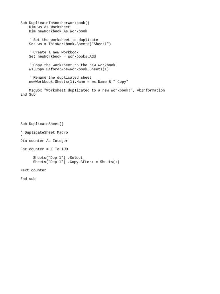 VBA Code Macro Button Duplicate Multiple Worksheets | PDF