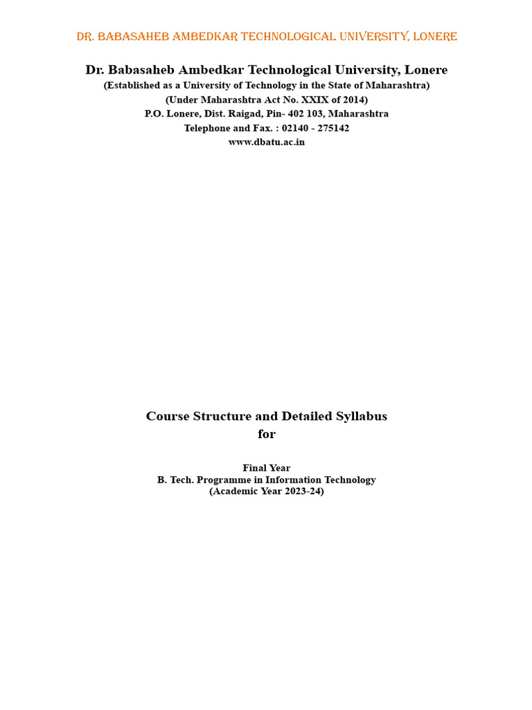 B.Tech IT Final Year Syllabus 2023-24 | PDF | Artificial Intelligence ...