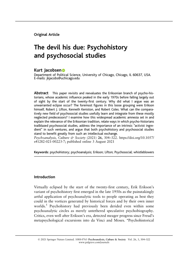 The Devil His Due - Psychohistory and Psychosocial Studies | PDF ...
