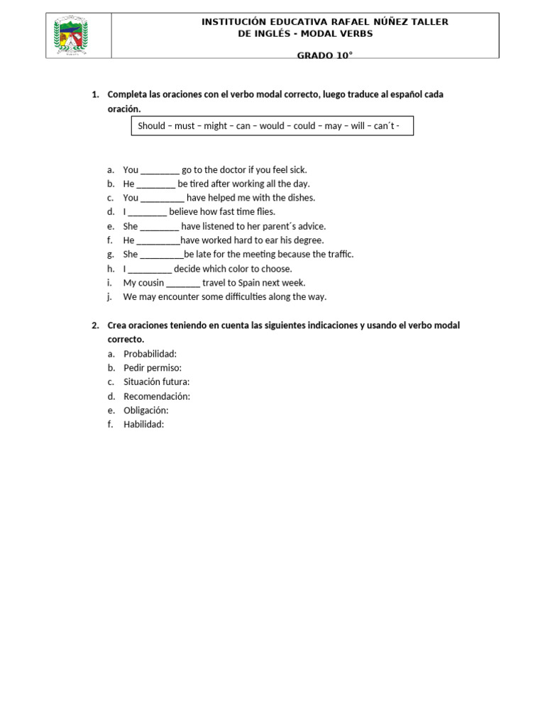 actividad final modal verbs | PDF