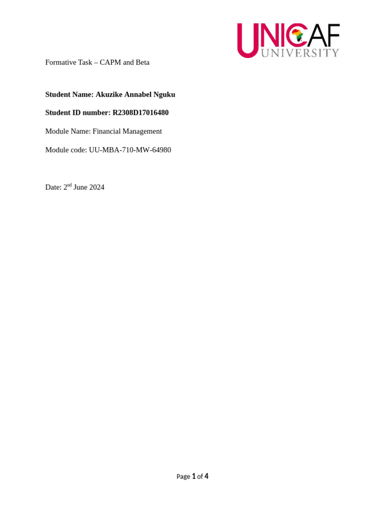 CAPM and Beta: Expected Return Analysis | PDF | Capital Asset Pricing ...